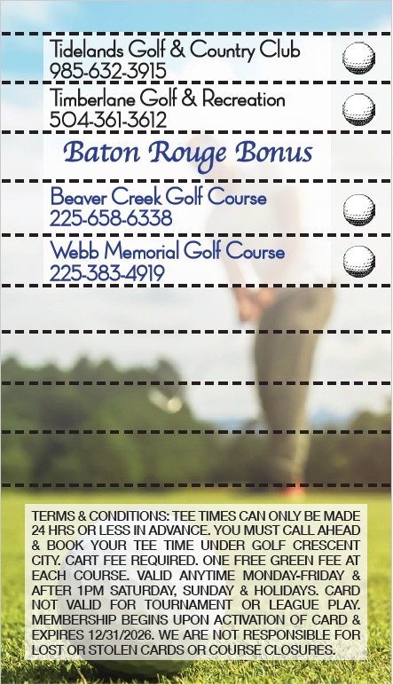 Individual Membership Card for New Orleans Golf | Golf Crescent City